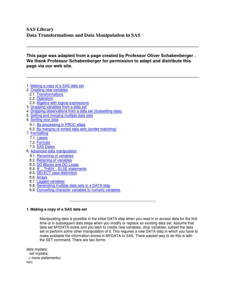 SAS Library Data Transformations and Data Manipulation in SAS | PDF ...