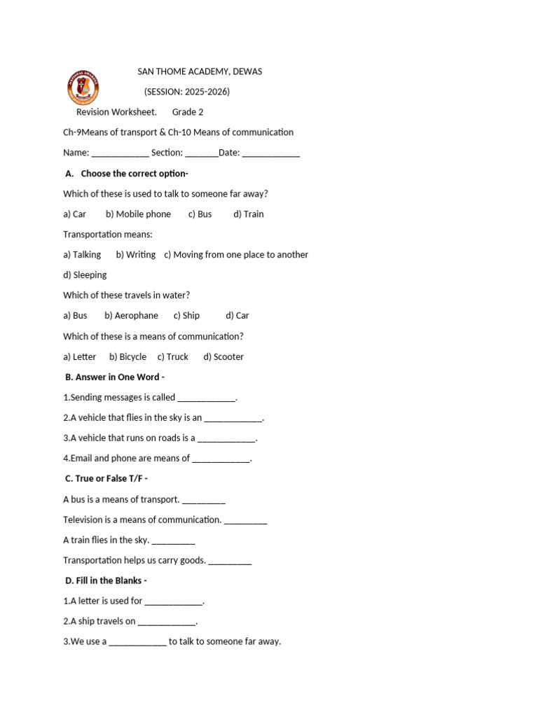EVS Revision Worksheet 2 T2 | PDF