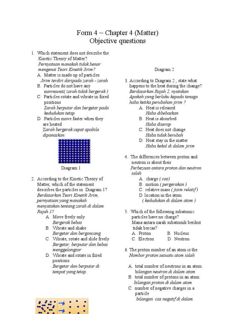 Form 4 Chapter 4 (Matter) Objective Questions | PDF