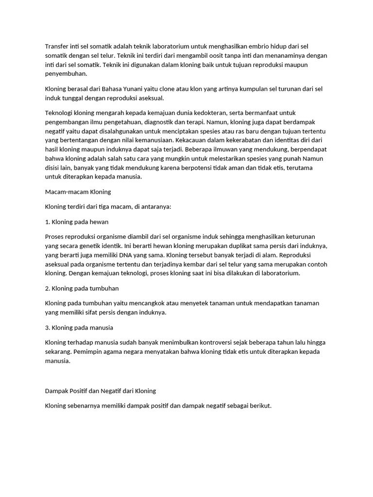 Transfer Inti Sel Somatik Adalah Teknik Laboratorium Untuk Menghasilkan ...