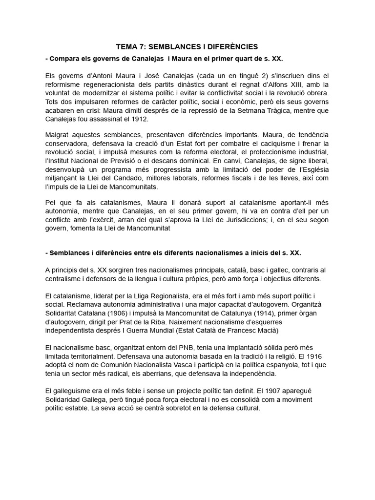 TEMA 7 SEMBLANCES I DIFERÈNCIES | PDF