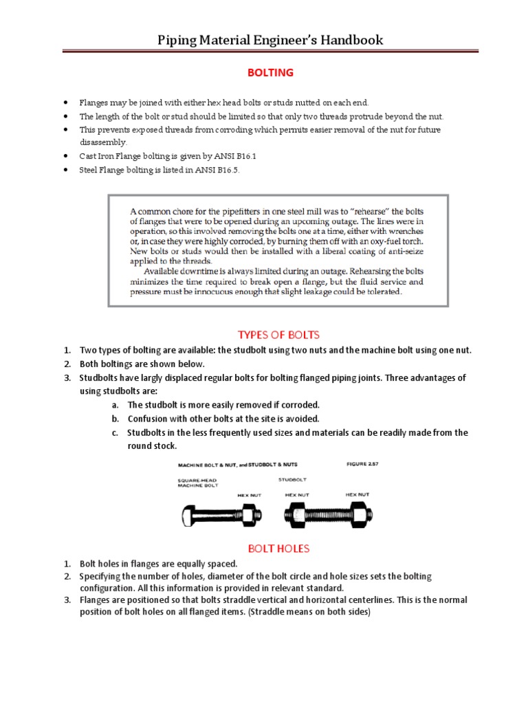 Piping Material Engineer's Handbook: Bolting | PDF | Screw | Anode