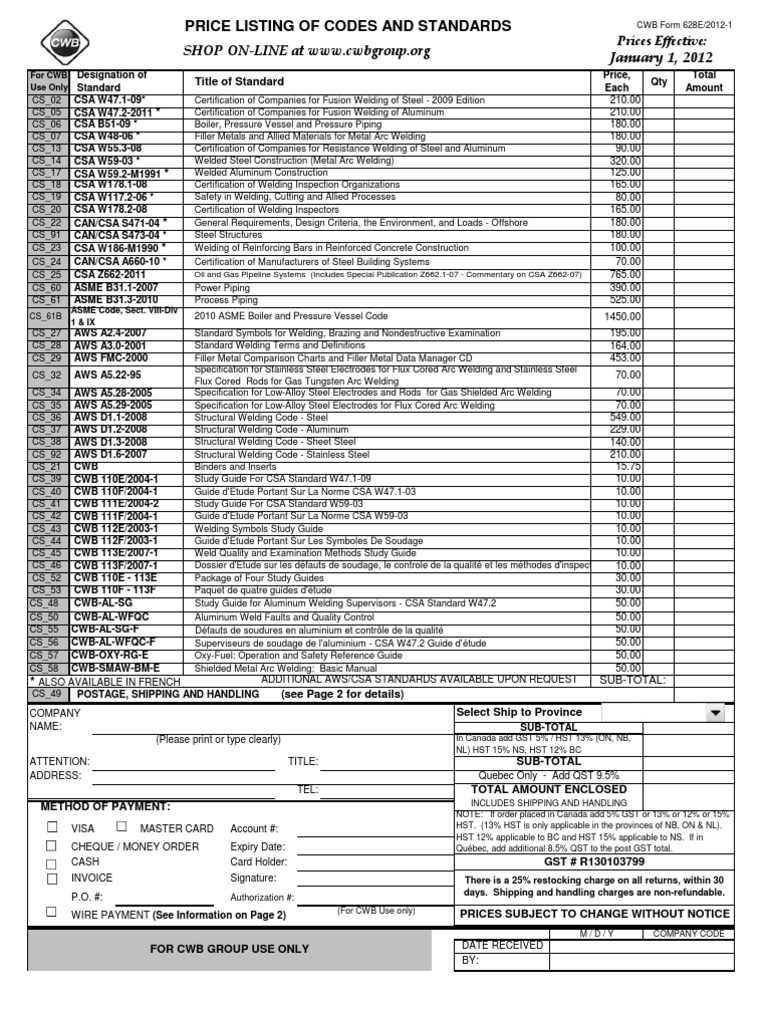Price Listingof Codes Standards | PDF | Welding | Construction