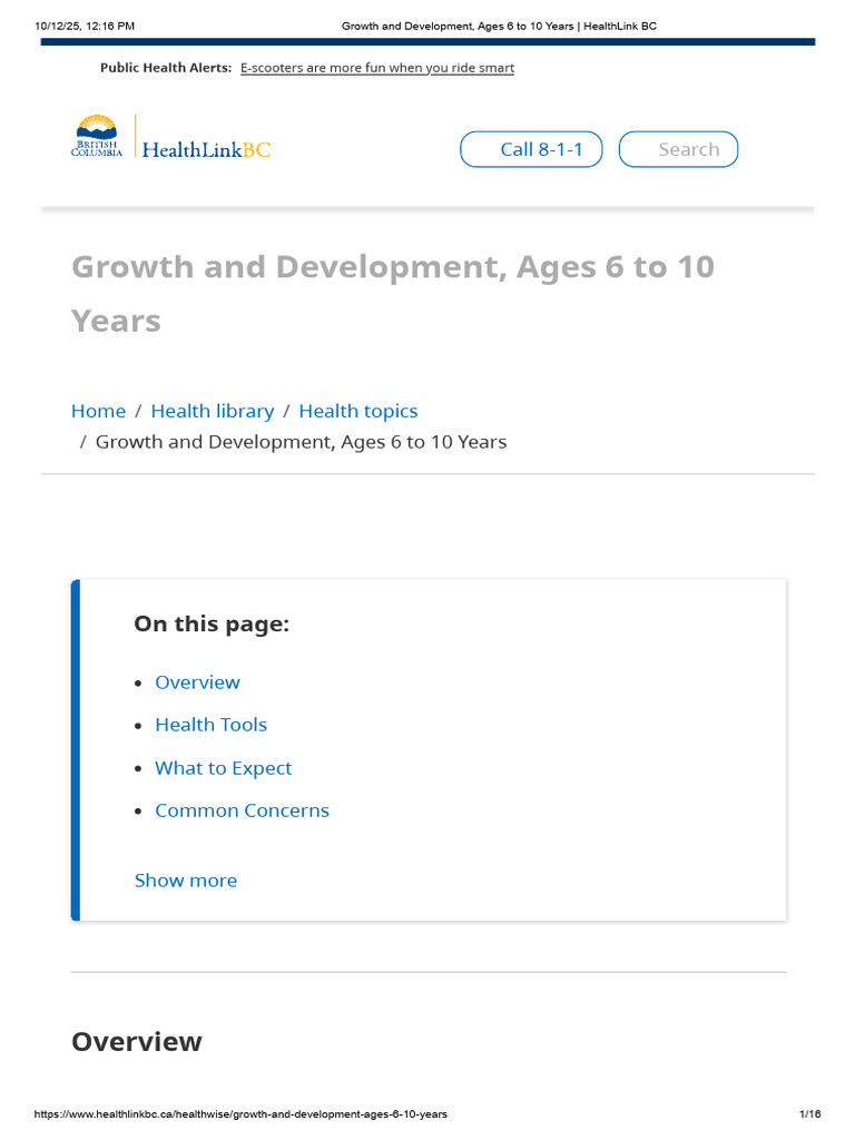 OK - Growth and Development, Ages 6 to 10 Years _ HealthLink BC | PDF ...
