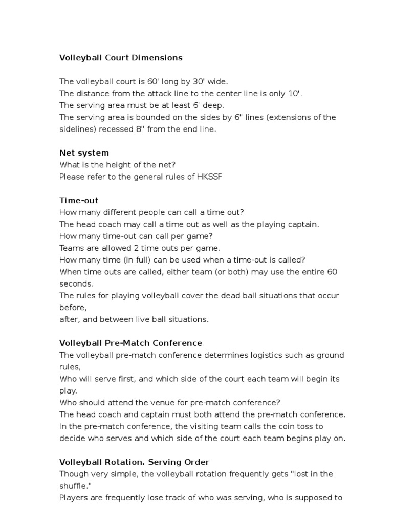 Volleyball Game Rules Overview | PDF | Volleyball | Recreation