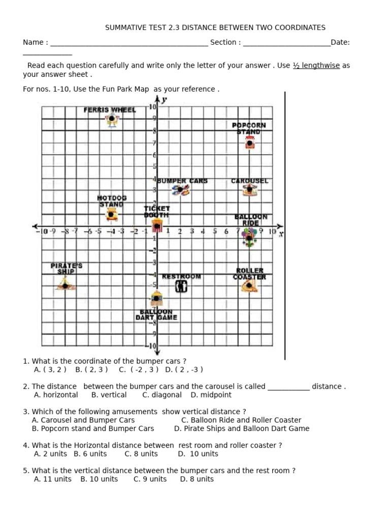 Summative Test 2.3 Distance Between Two Coordinates | PDF | Discrete ...