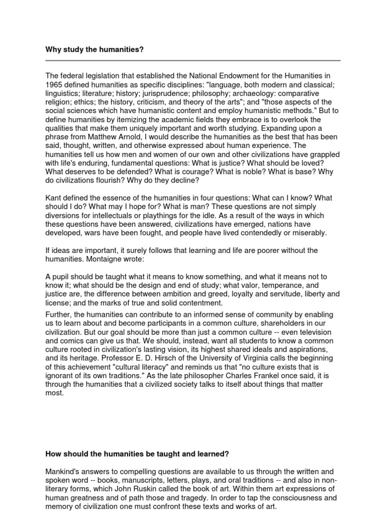 Why Study The Humanities | PDF | Humanities | Classics