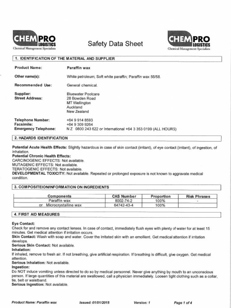 Paraffin Wax MSDS | PDF