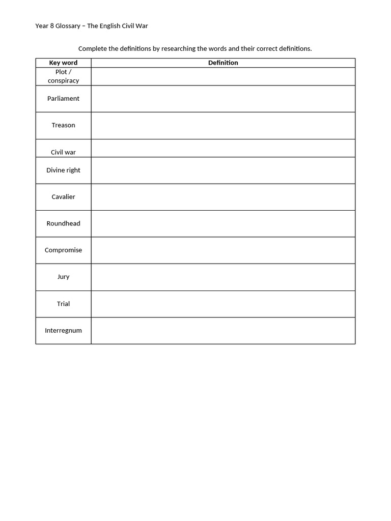 Civil War Yr 8 Homework Table | PDF