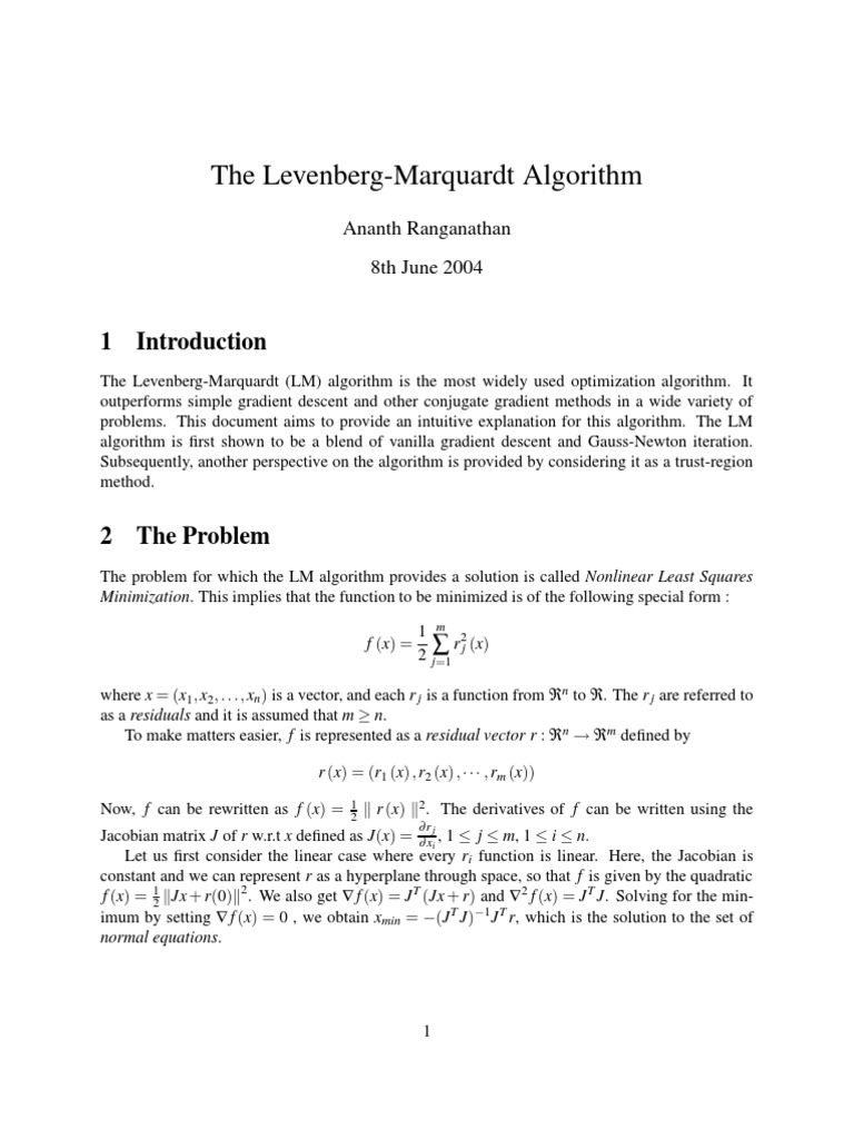 Levenberg Marquardt Algorithm Pdf Mathematics Of Computing Mathematical Objects