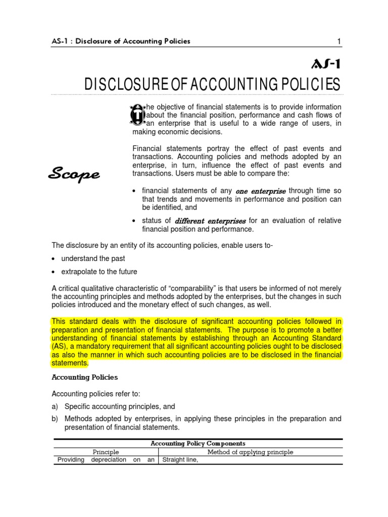 AS-1: Disclosure of Accounting Policies 1 | PDF | Finance & Money ...