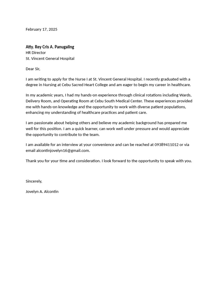 Application Letter SVGH | PDF
