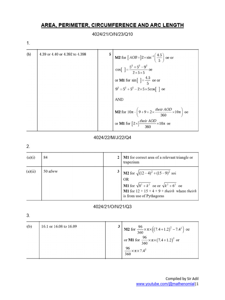 O LVL Area, Perimeter, Circumference and Arc Length MS | PDF | Chess ...