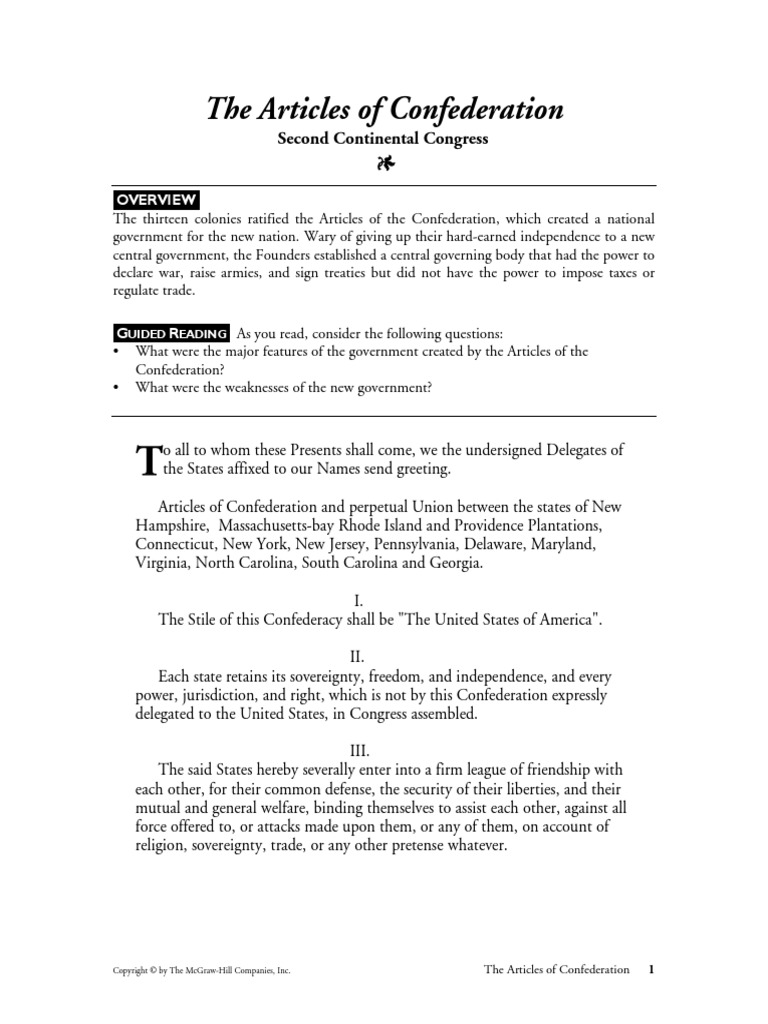 Articles of Confederation | Download Free PDF | United States Congress ...