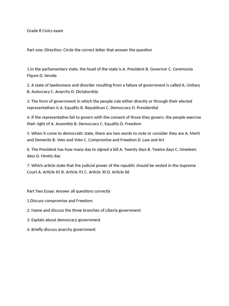 Civics Grade 8 | PDF