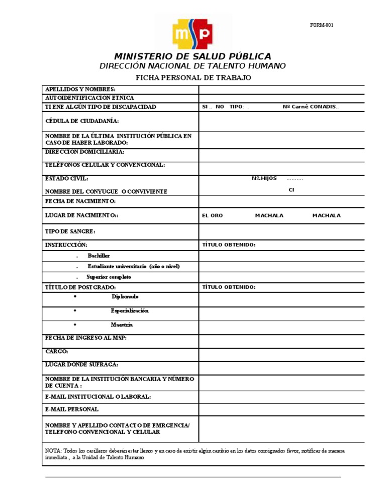 Formulario 001 MSP | PDF