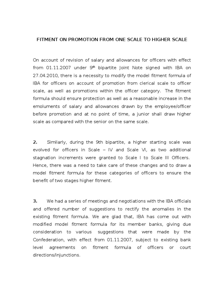 Fitment On Promotion From One Scale To Higher Scale | PDF | Salary ...