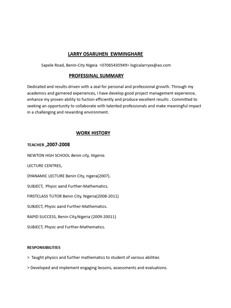 Larry's Resume. | PDF | Logistics | Educational Technology