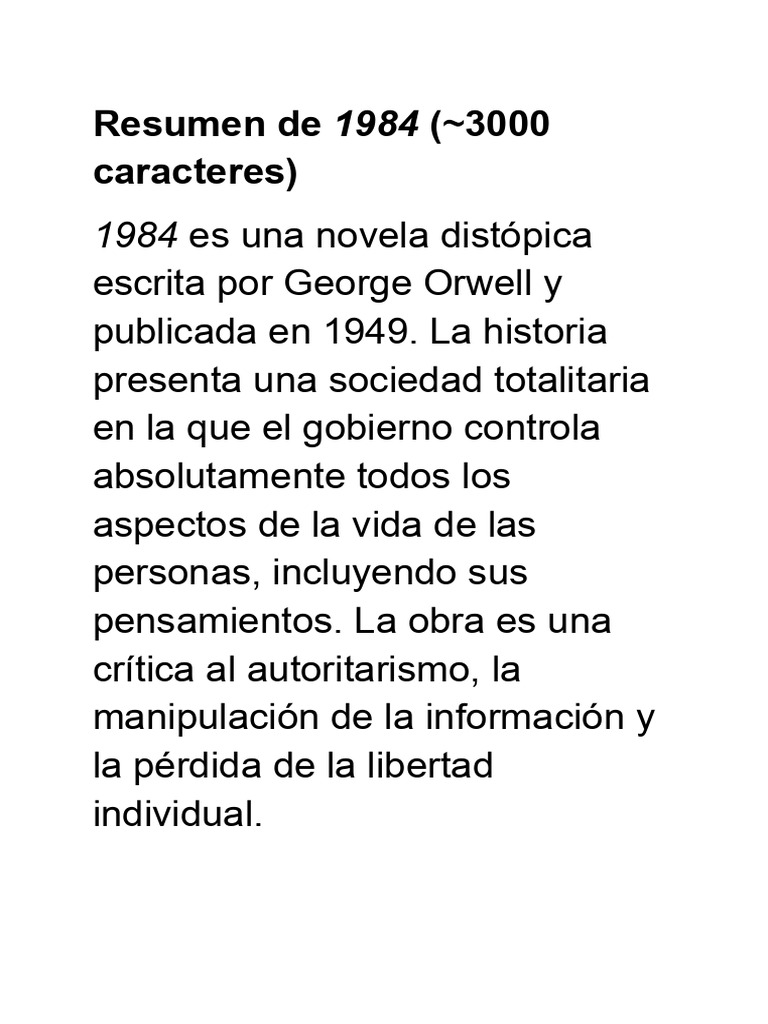 Resumen de 1984 ( 3000 Caracteres) | PDF