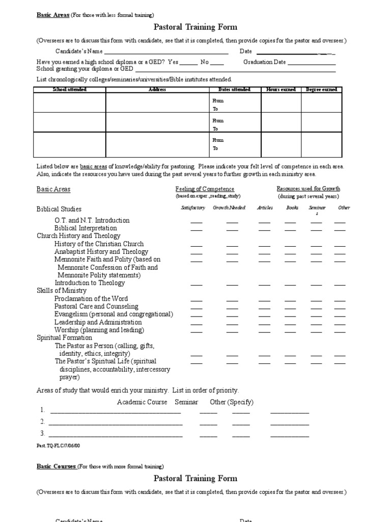 Pastoral Training Questionnaire | PDF