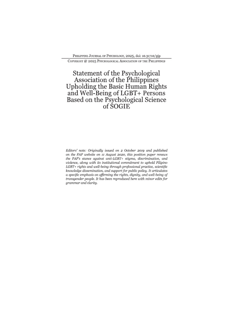 Statement of the Psychological Association of the Philippines Upholding ...