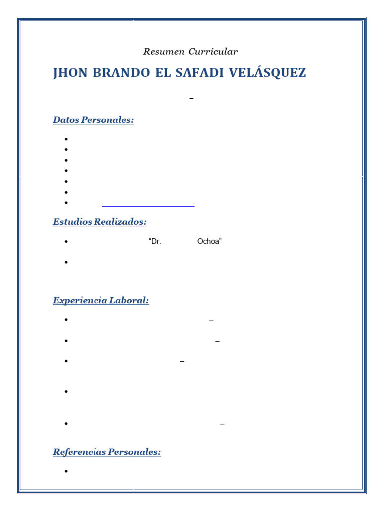 Resumen Curricular Jhon El Safadi | PDF