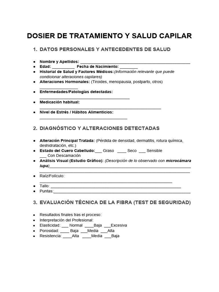 Dosier Para Clientes de Tratamientos Capilares (1) | PDF | Medicina ...