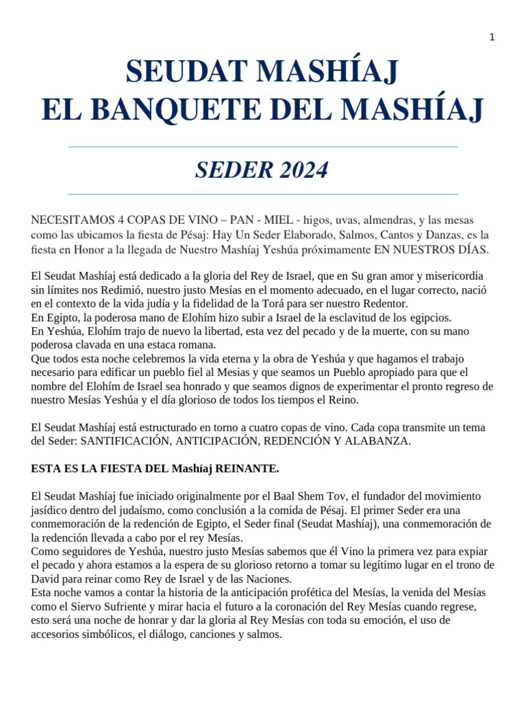 2024 Seudat Mashíaj - El Banquete Del Mashiaj | PDF | Seder de Pascua ...