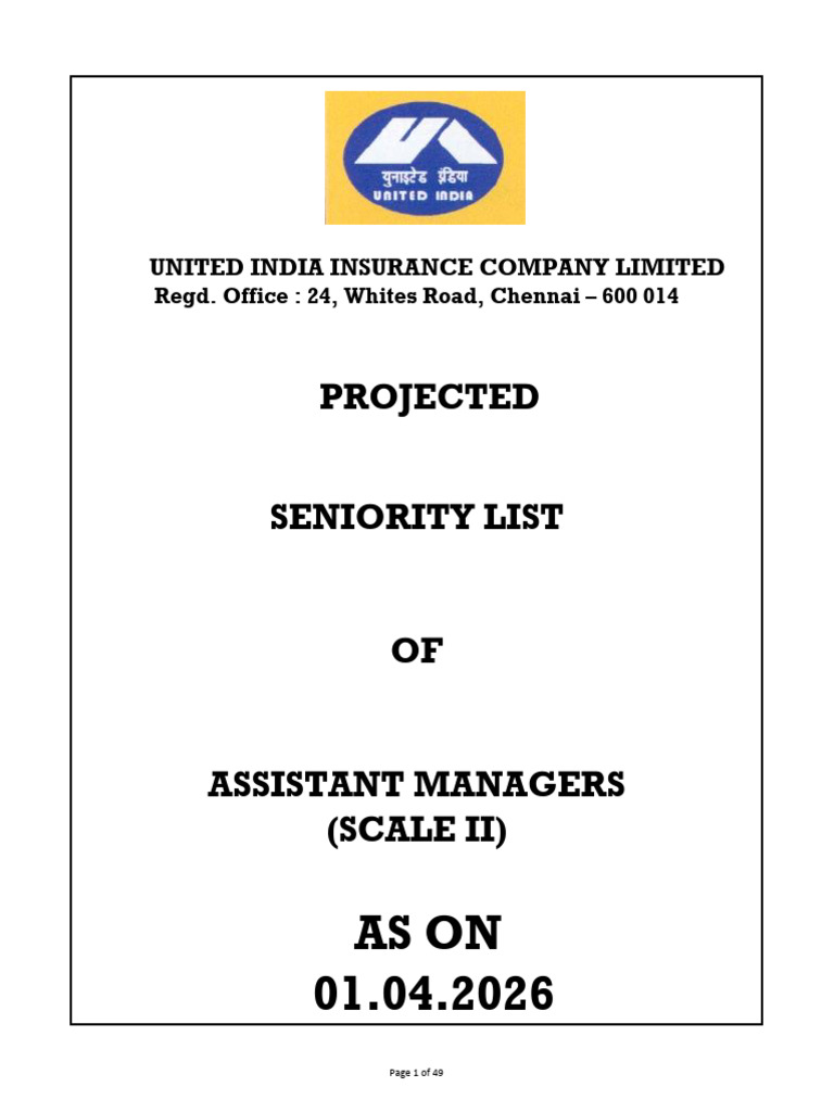 As On 01.04.2026: Projected Seniority List | PDF