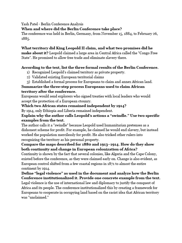 Berlin Conference Analysis | PDF