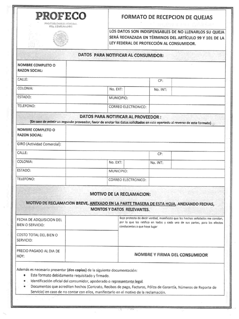 Formato Quejas Profeco | PDF