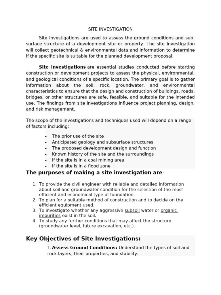 Site Investigation | PDF | Geotechnical Engineering | Civil Engineering