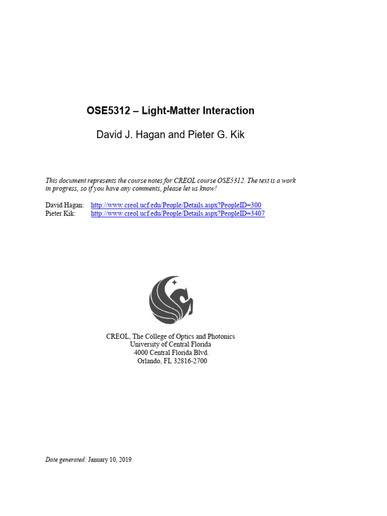 Ose5312notes Light Matter Intercation David Hagan | PDF | Waves ...