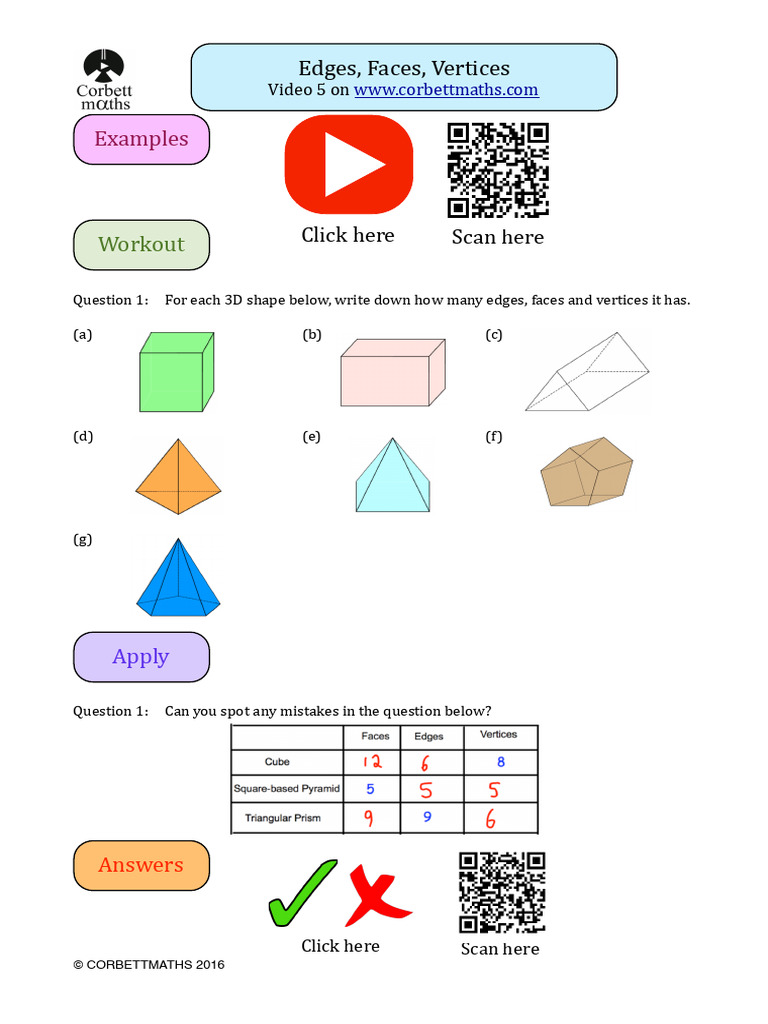 3D Shapes Vertices Edges Faces Exercise | PDF