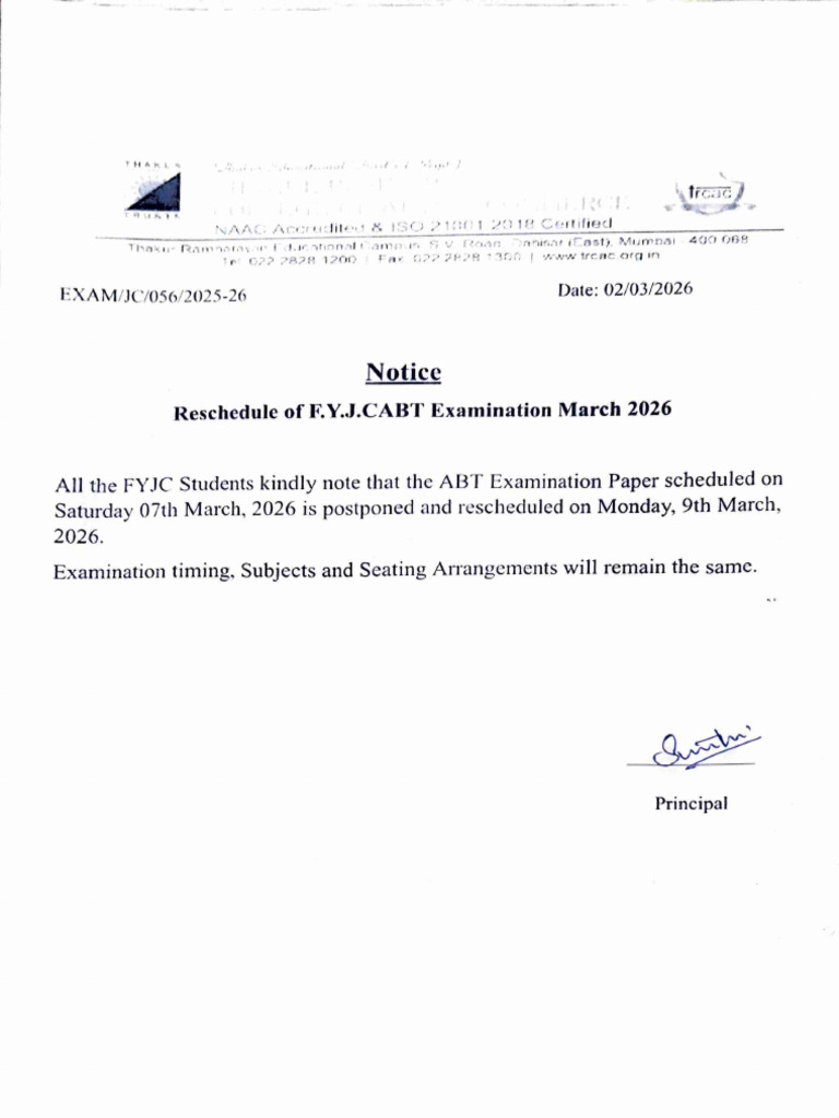 Notice -Exam Reshedule | PDF