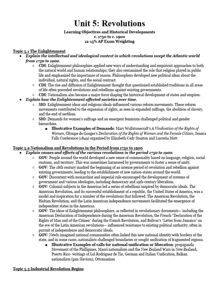 Unit 5 Revolutions Learning Objectives and Illustrative Examples | PDF ...
