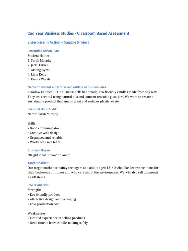 CBA1 Enterprise Sample Project | PDF | Marketing | Business