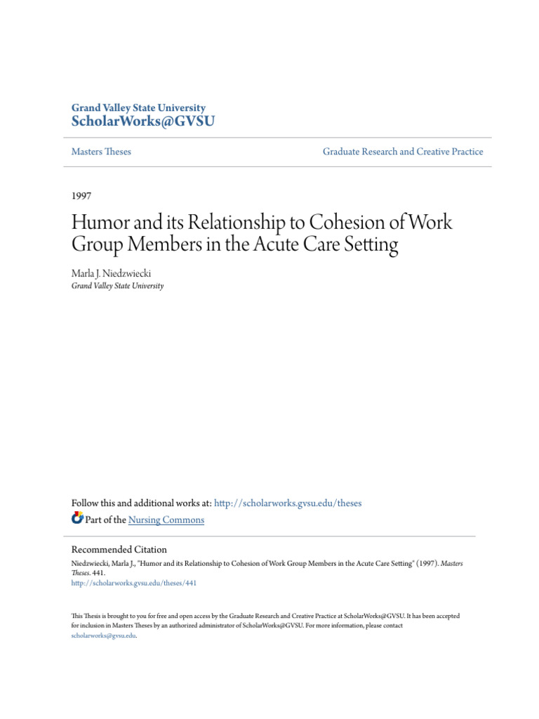 Humor and its Relationship to Cohesion of Work Group Members in Acute ...
