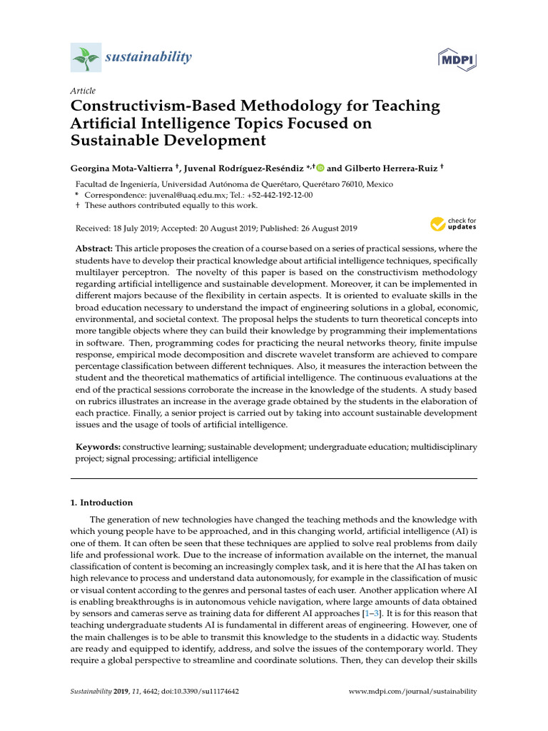 Constructivismbased Methodology for Teaching Artificial Intelligence ...