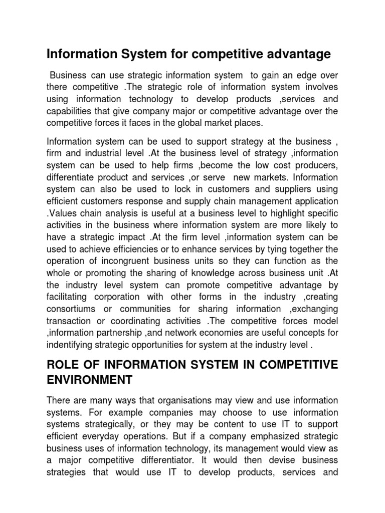 Information System For Competitive Advantage | PDF | Competitive ...