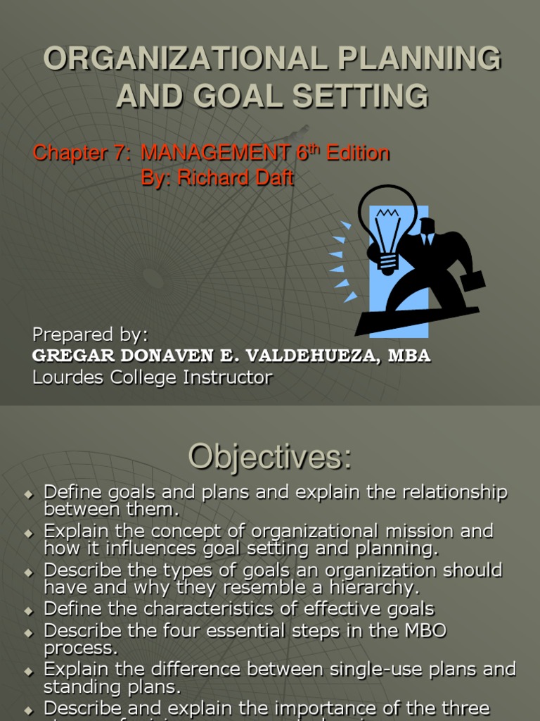 Organizational Planning and Goal Setting: Chapter 7: MANAGEMENT 6 ...