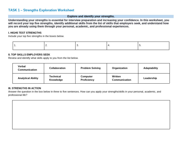 Strengths Exploration Worksheet | PDF