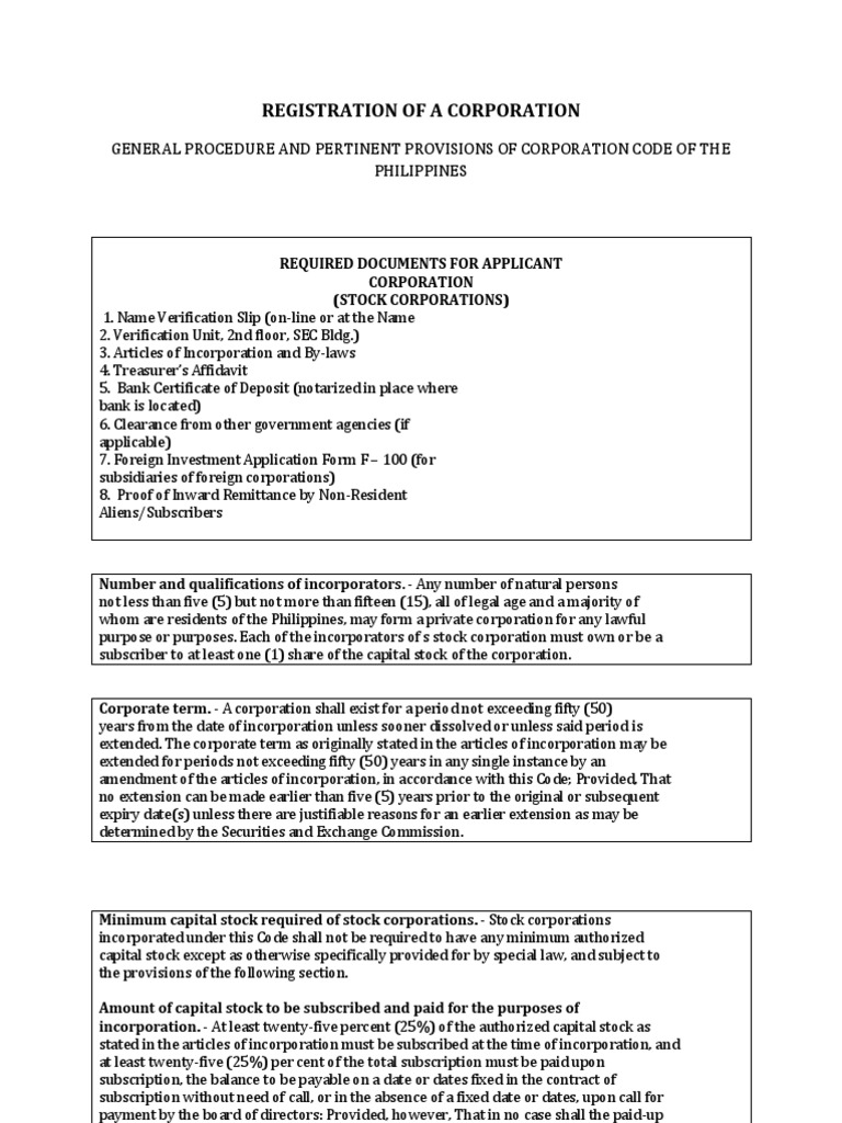 Registration of a Corporation | Corporations | Par Value