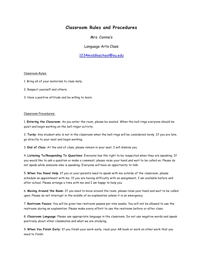 Classroom Rules and Procedures | PDF | Classroom | Cognition