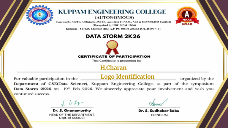 H.charan Logo Identification Participation Certificate | PDF