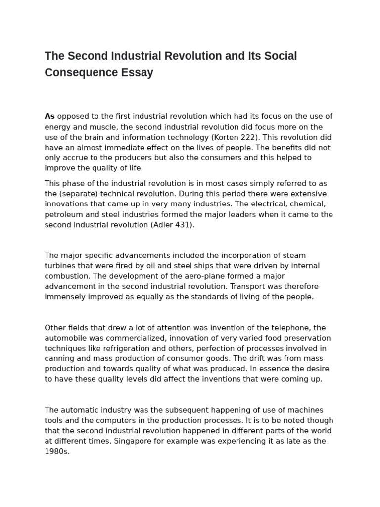 The Second Industrial Revolution and Its Social Consequence Essay | PDF ...