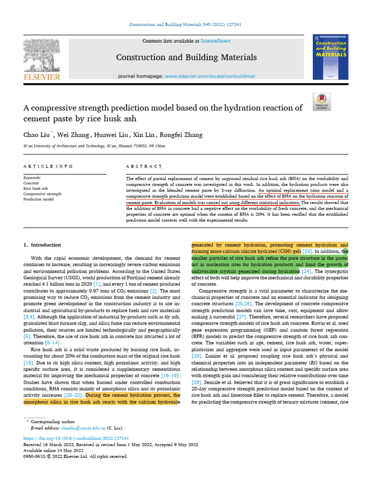 ***a Compressive Strength Prediction Model Based on the Hydration ...