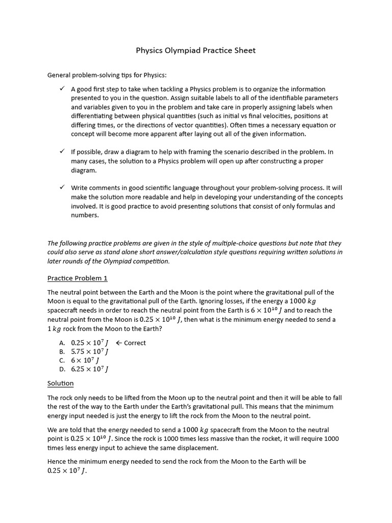 UWI Physics Olympiad Practice Sheet | PDF | Kinetic Energy | Potential ...