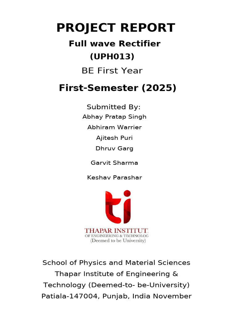 Full Wave Rectifier Report (1) (1) | PDF | Rectifier | Direct Current