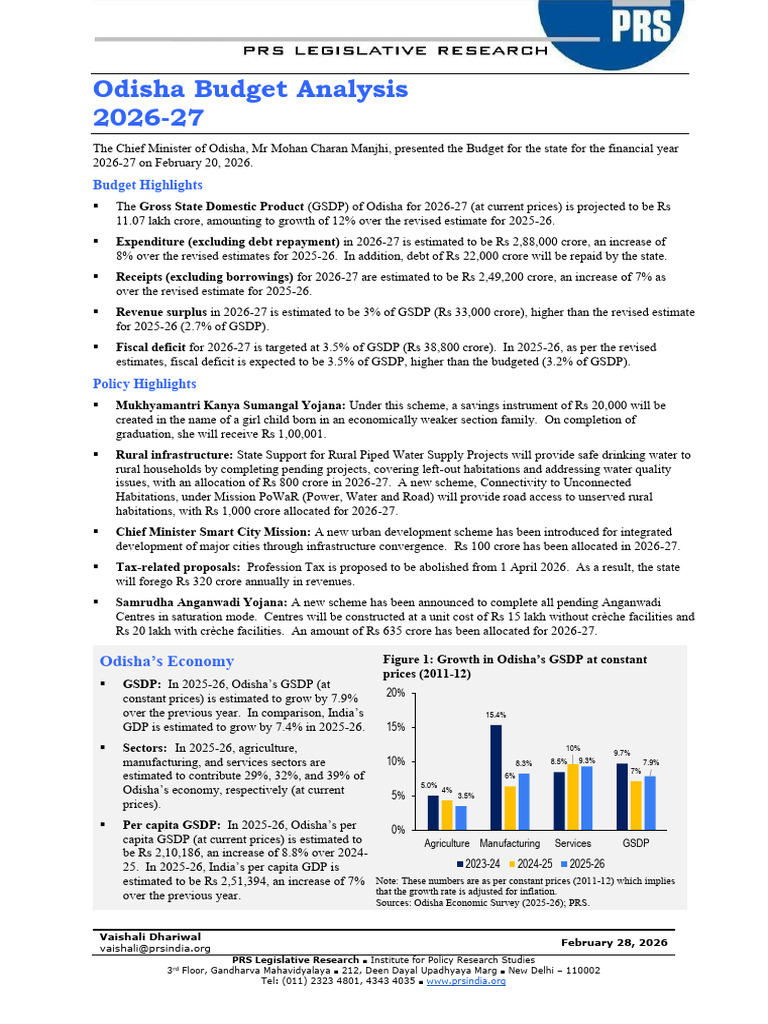 Budget Analysis 2026 27 Odisha | PDF | Government Budget Balance ...